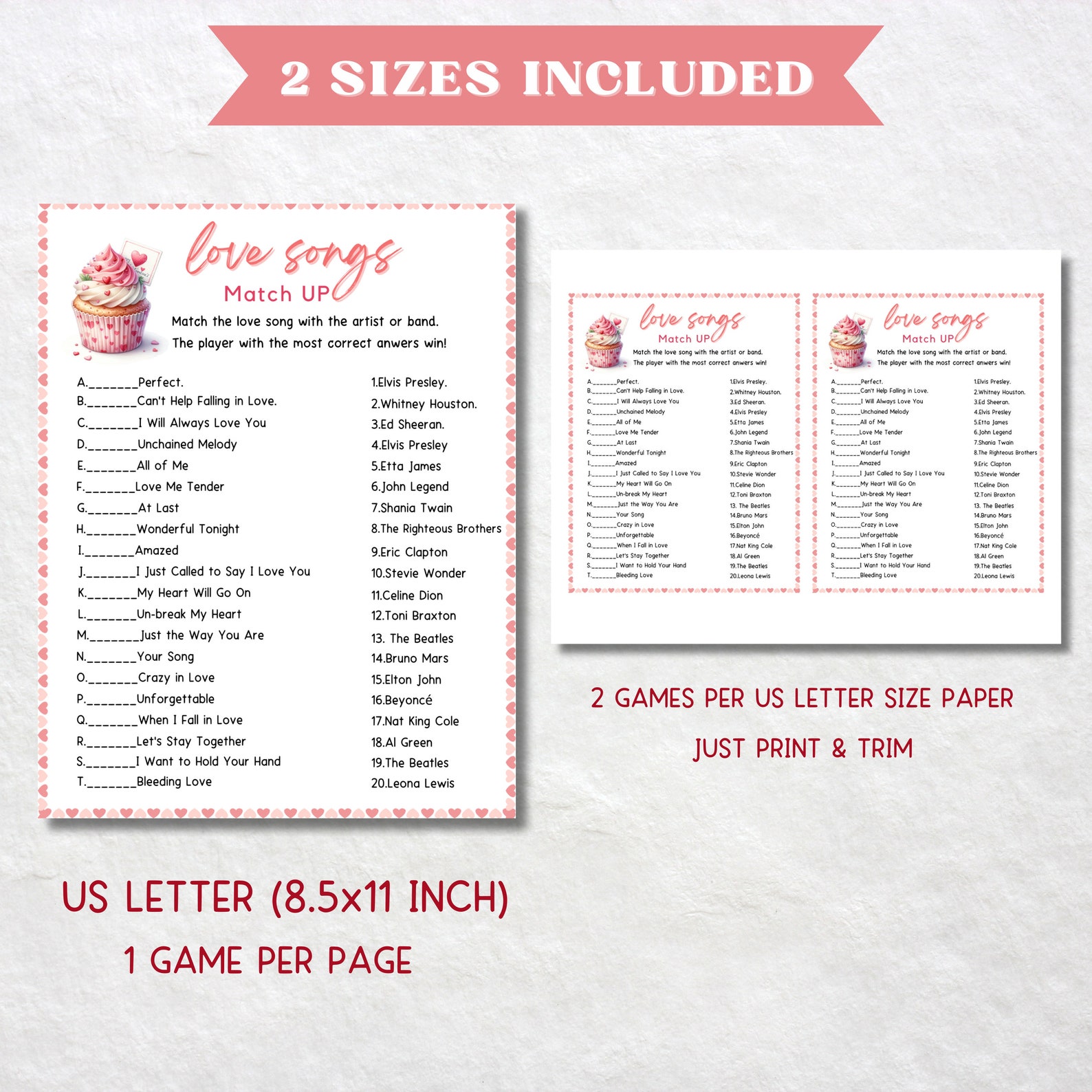 Valentines Day Love Songs Match up Game Printable, Family Game ...