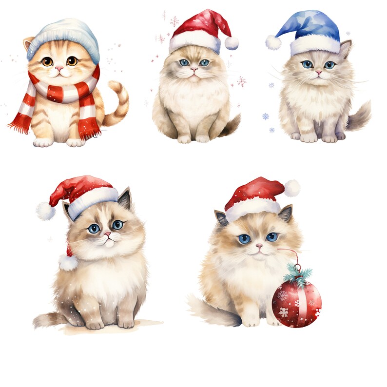 Watercolor Cats Christmas Clipart Bundle,20 Png,scrapbooking PNG ...