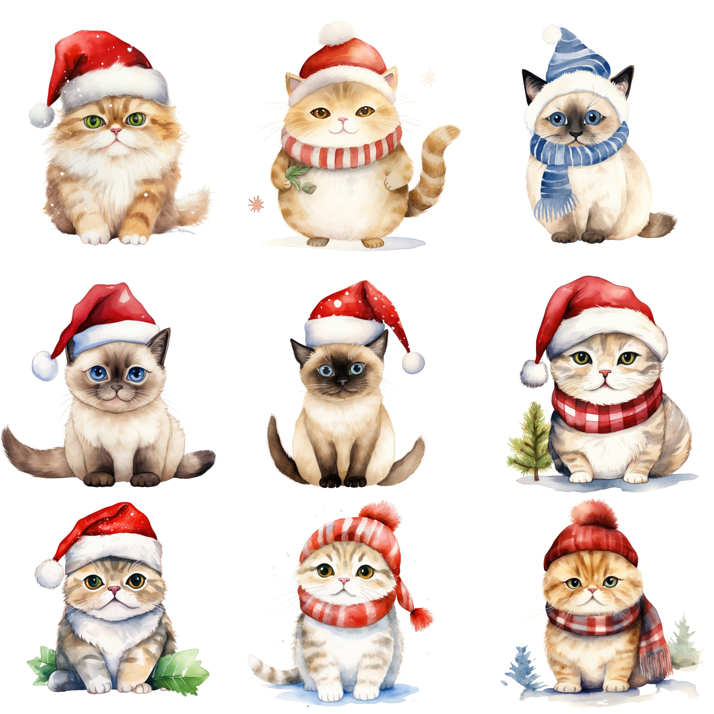 Watercolor Cats Christmas Clipart Bundle,20 Png,scrapbooking PNG ...