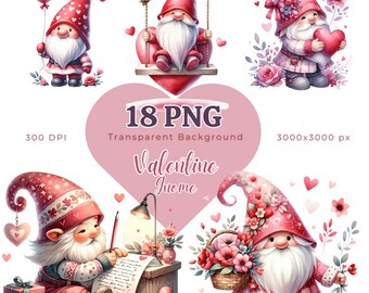 Valentines Gnome Clipart Bundle, Valentines Clipart, Valentines Png ...