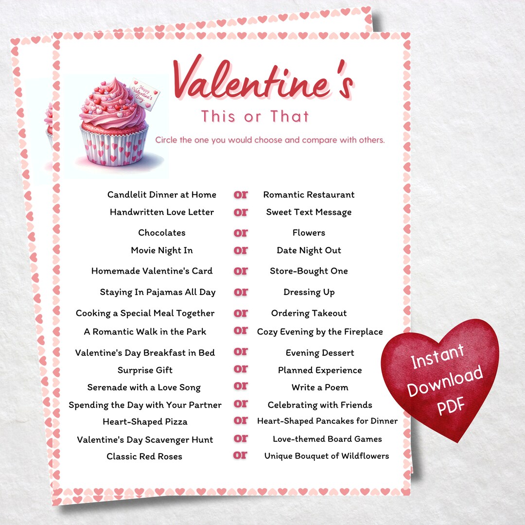 Valentines Day This or That Printable Game, Valentines Party Game ...