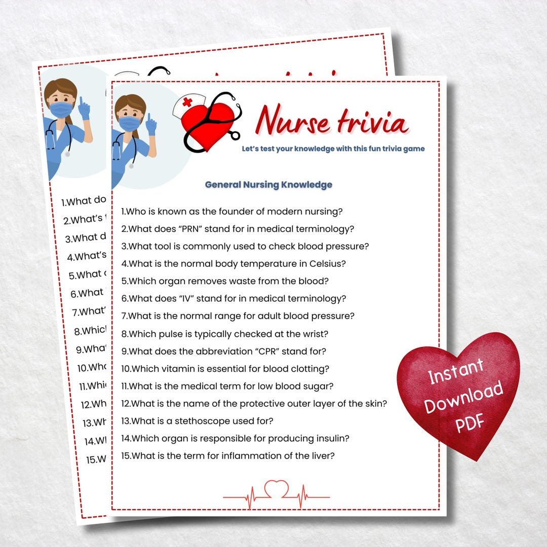 Nurse Trivia Game, National Nurses Week, Printable, Instant Download ...