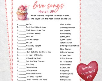 Valentines Day Love Songs Match up Game Printable, Family Game ...