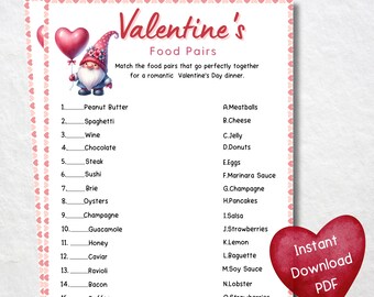 Valentines Day Food Pairs Printable Game, Printable Valentines Day ...