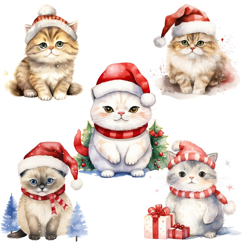 Watercolor Cats Christmas Clipart Bundle,20 Png,scrapbooking PNG ...