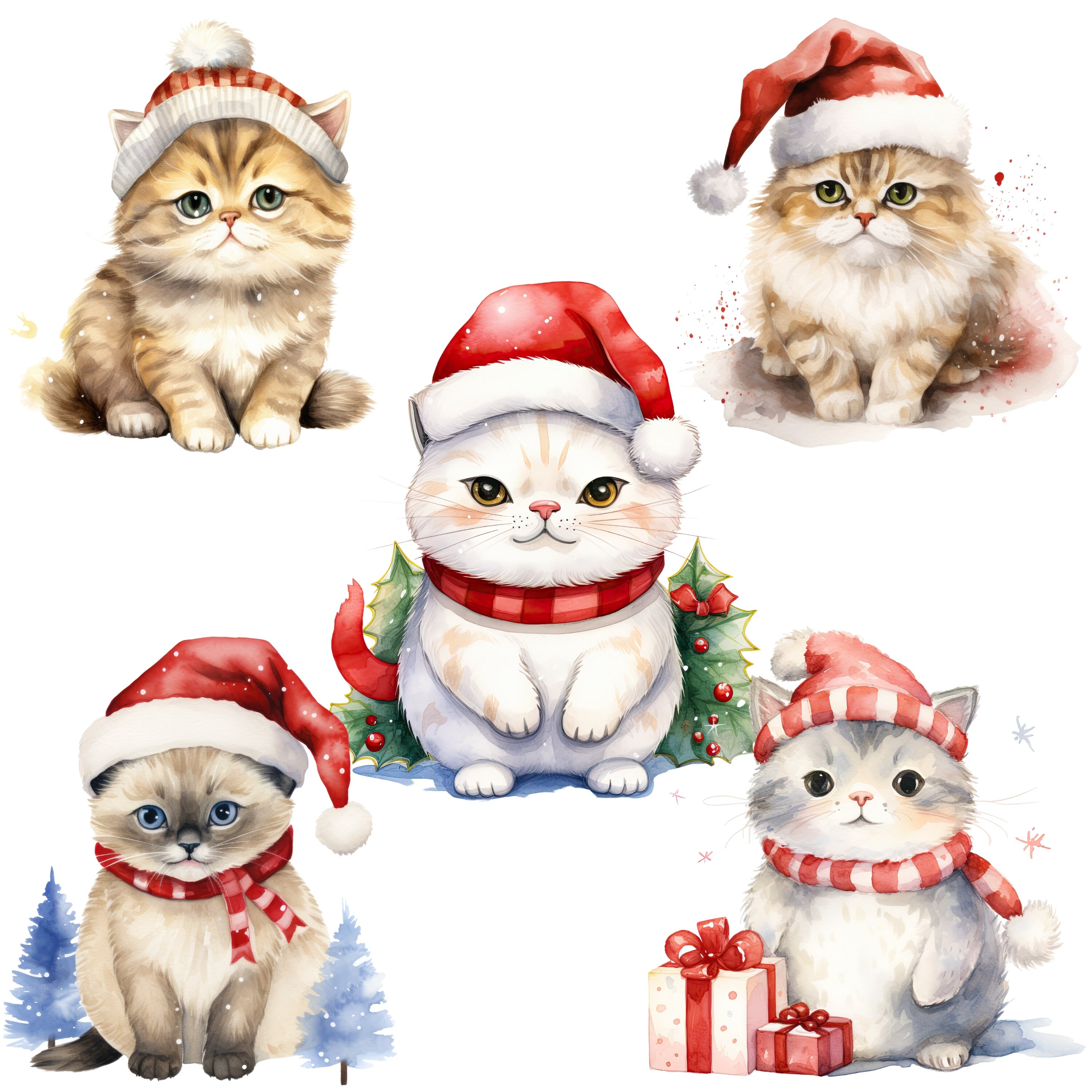 Watercolor Cats Christmas Clipart Bundle,20 Png,scrapbooking PNG ...