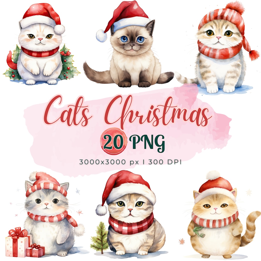 Watercolor Cats Christmas Clipart Bundle,20 Png,scrapbooking PNG ...