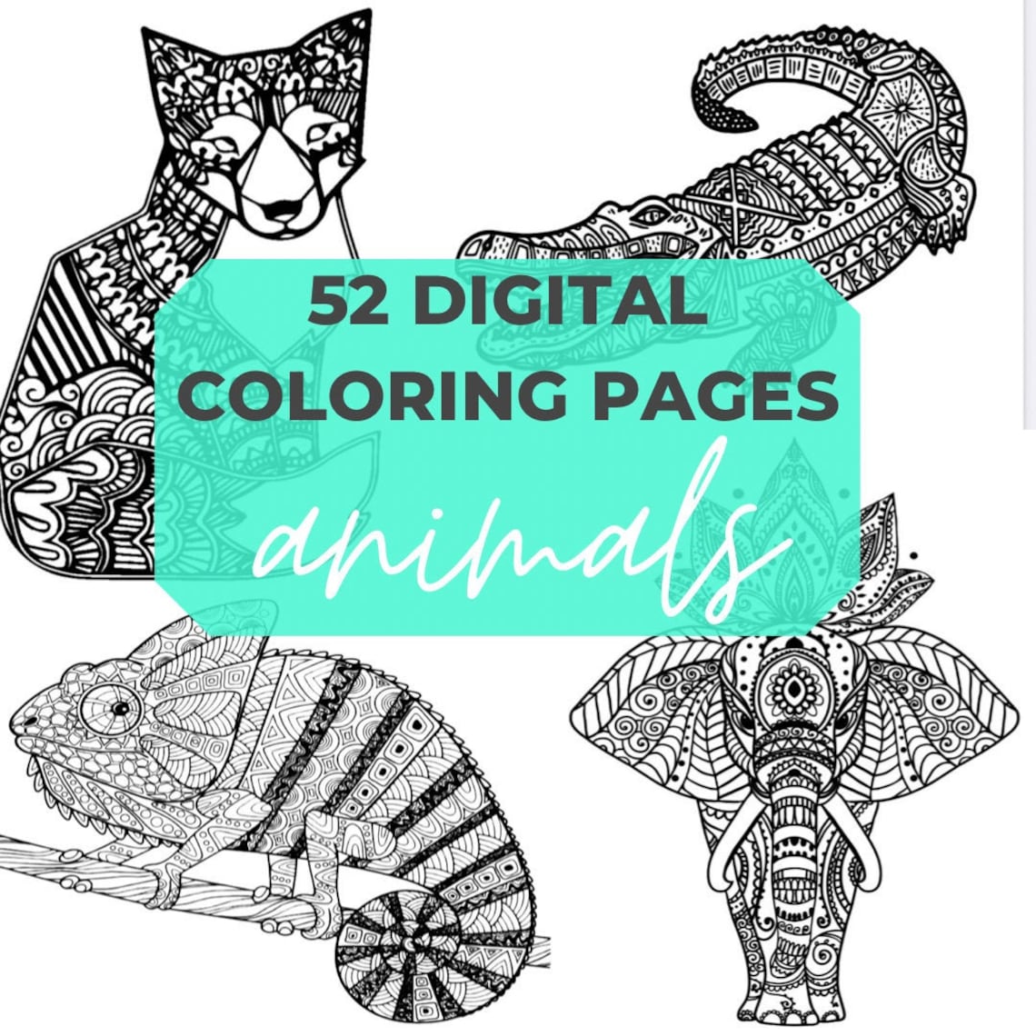 52 Zentangle Animal Coloring Sheets - Etsy