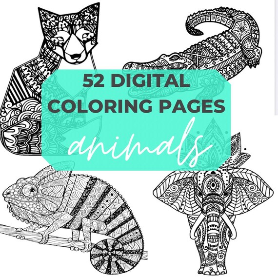 52 Zentangle Animal Coloring Sheets | Etsy