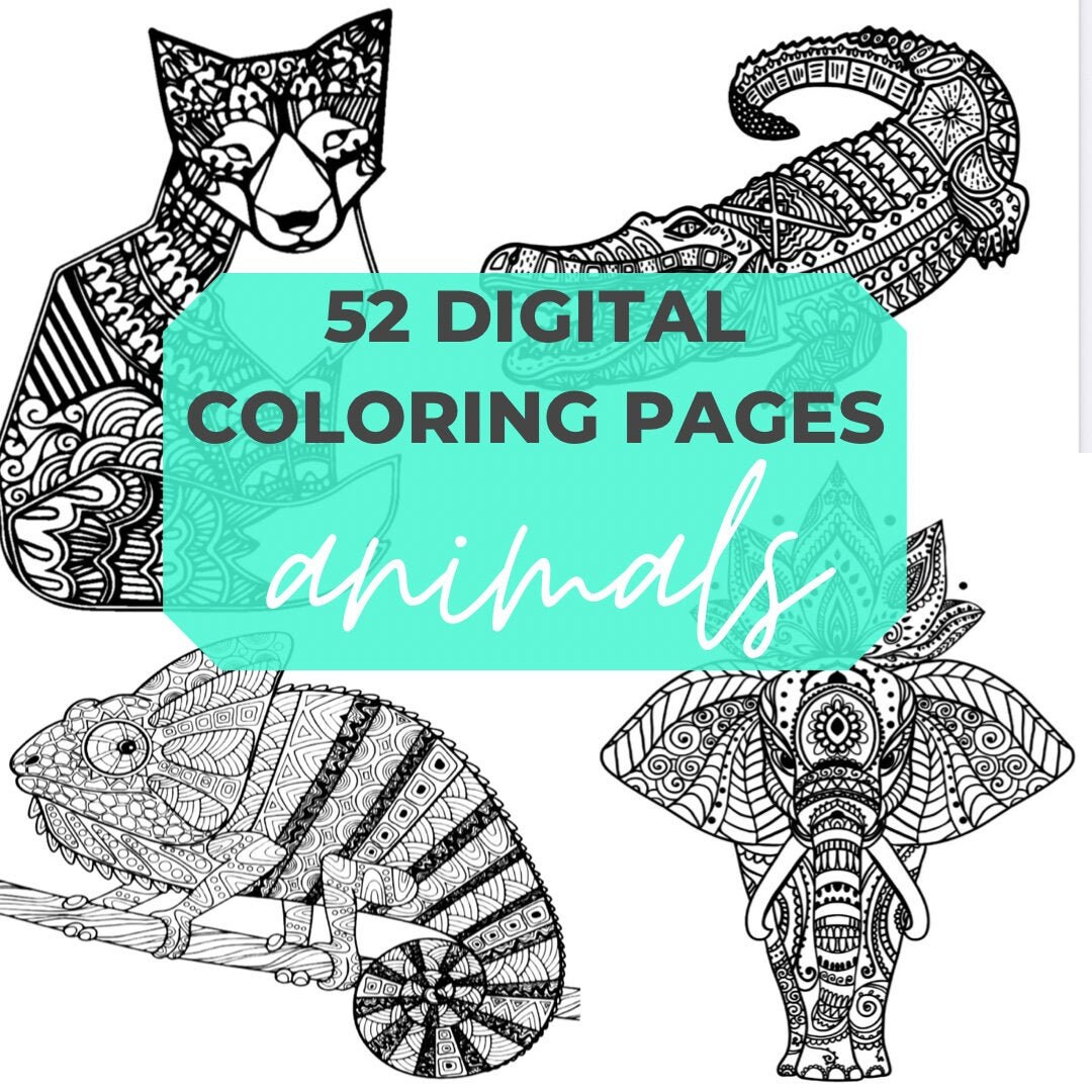 52 Zentangle Animal Coloring Sheets - Etsy