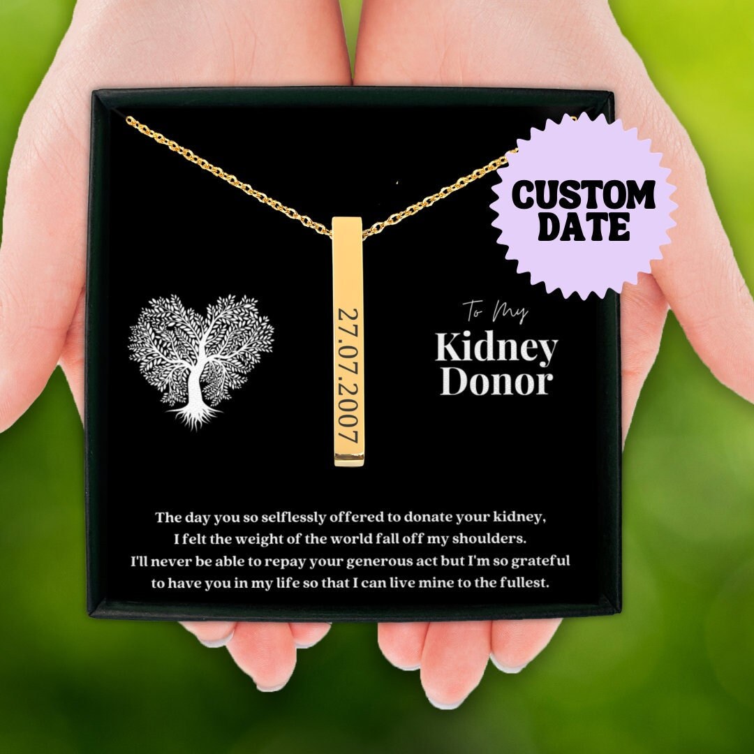 Custom Engraved Kidney Donor Vertical Bar Necklace, Transplant Date ...