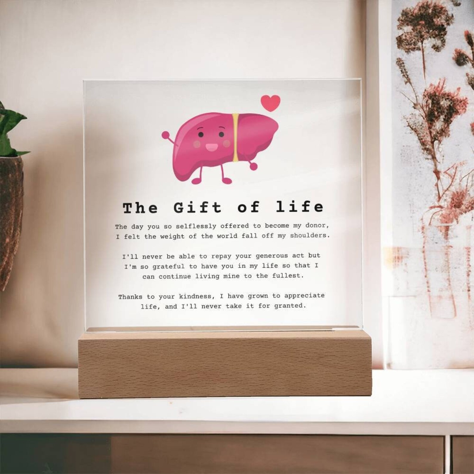 Liver Donor Gift of Life LED Acrylic Plaque, Liver Transplant ...