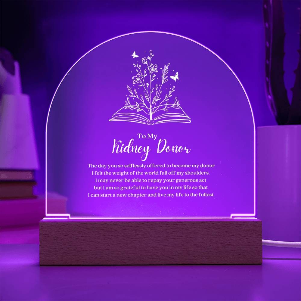 Kidney Donor Acrylic Plaque With LED Base, Transplant Anniversary Gift ...