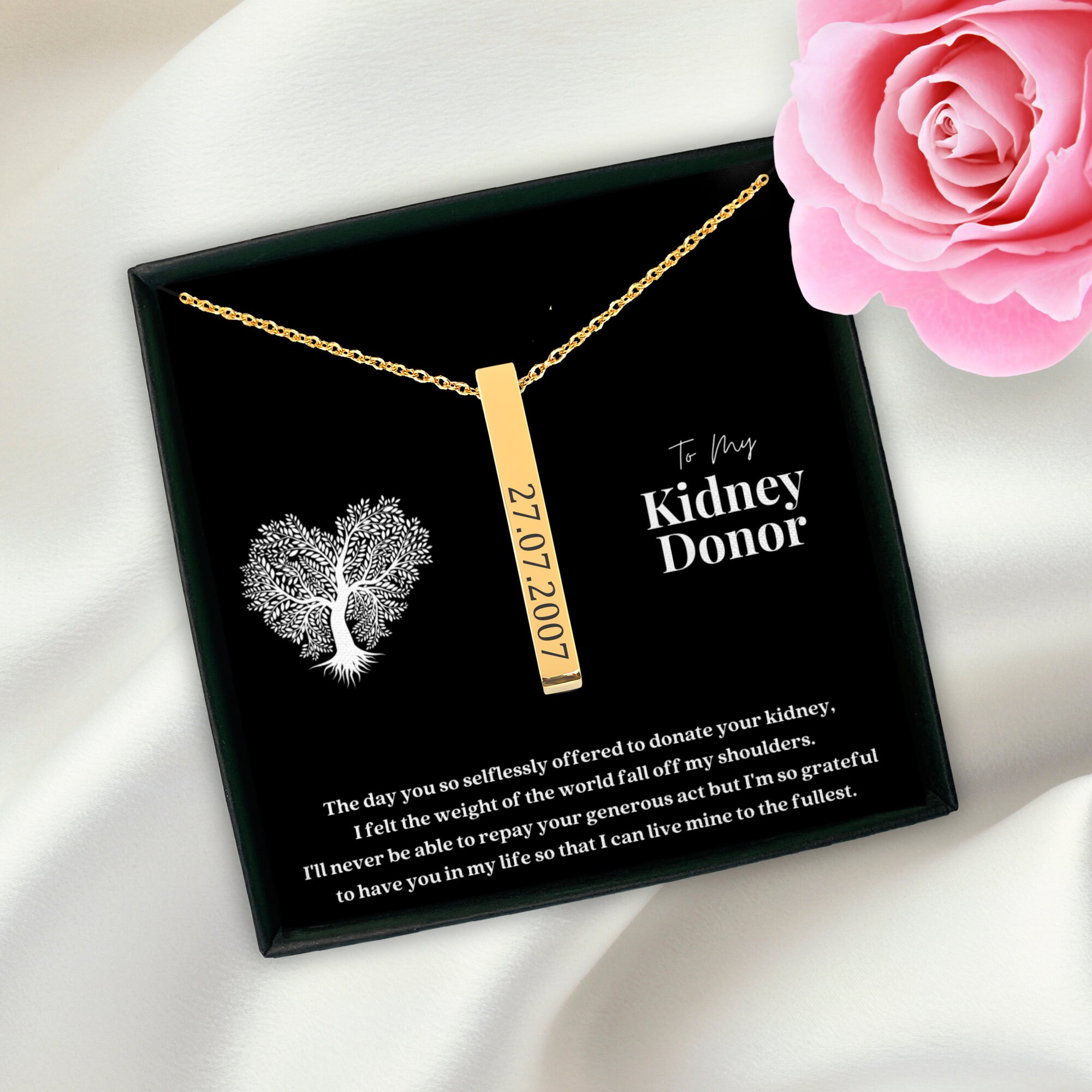 Custom Kidney Donor Vertical Bar Pendant Necklace With Engraved ...