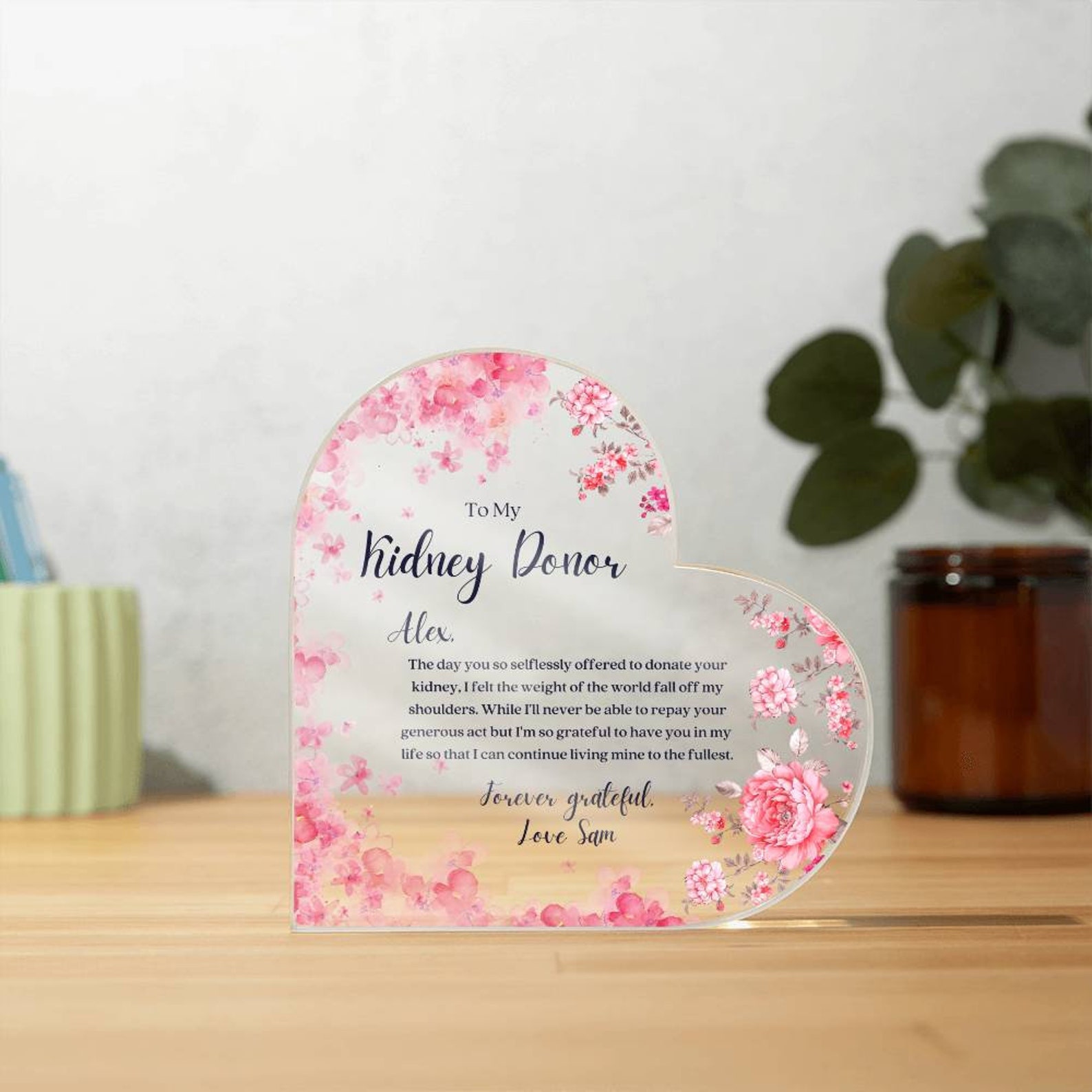 Custom Kidney Donor Heart Shaped Acrylic Plaque, Kidney Transplant Gift ...