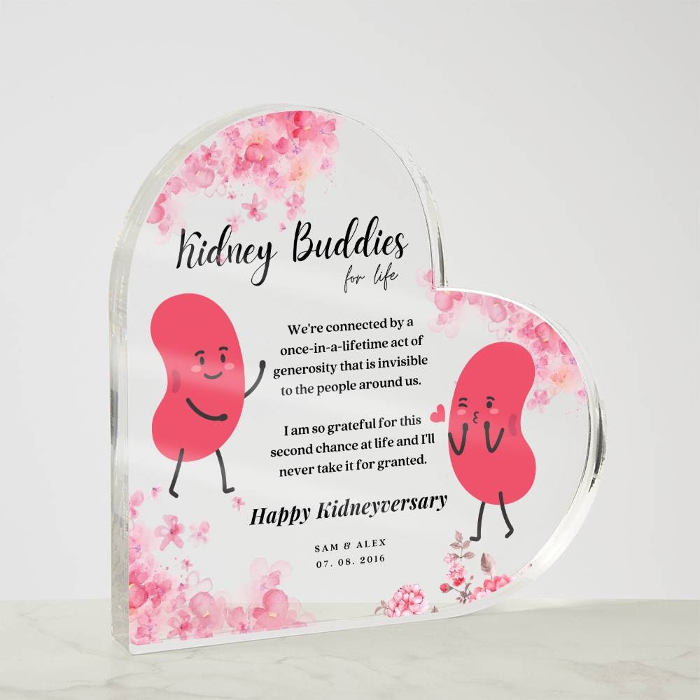 Custom Kidney Buddy Heart Shaped Plaque, Kidney Transplant Anniversary ...