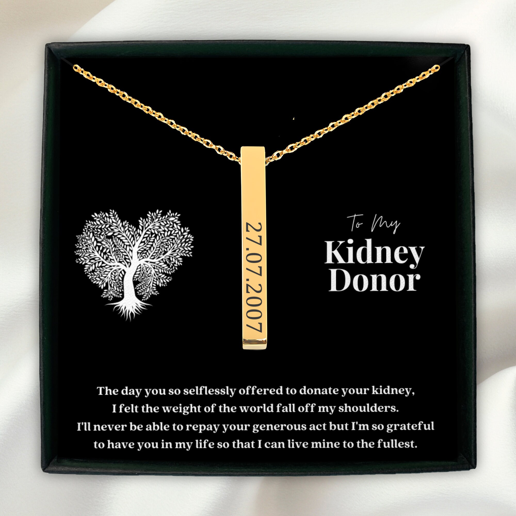 Custom Kidney Donor Vertical Bar Pendant Necklace With Engraved ...