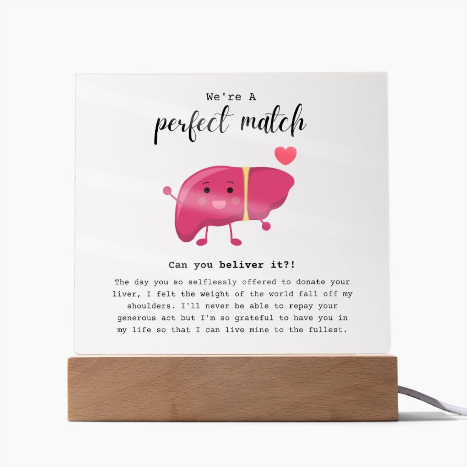 Liver Transplant Anniversary Gift Perfect Match LED Acrylic - Etsy