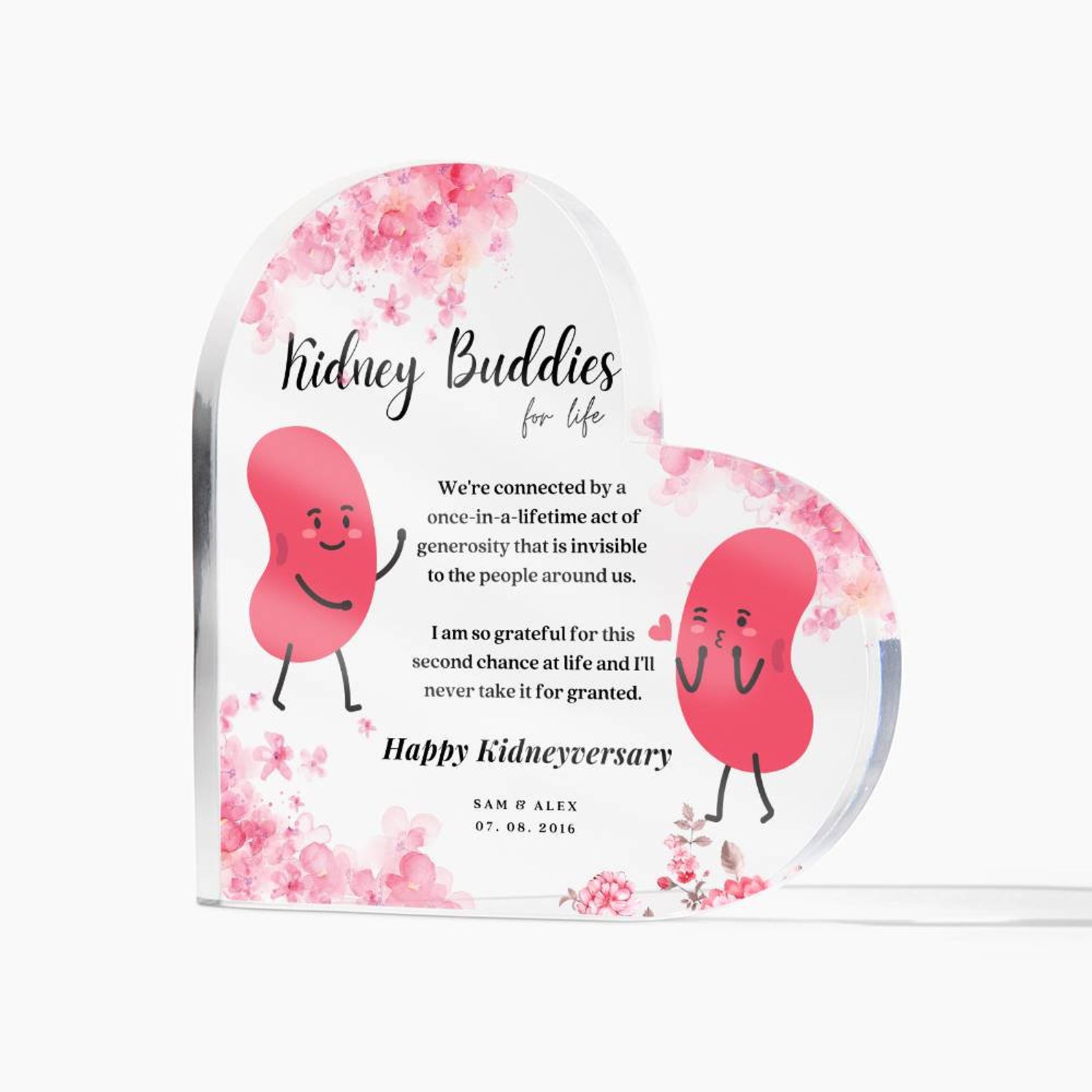 Custom Kidney Buddy Heart Shaped Plaque, Kidney Transplant Anniversary ...