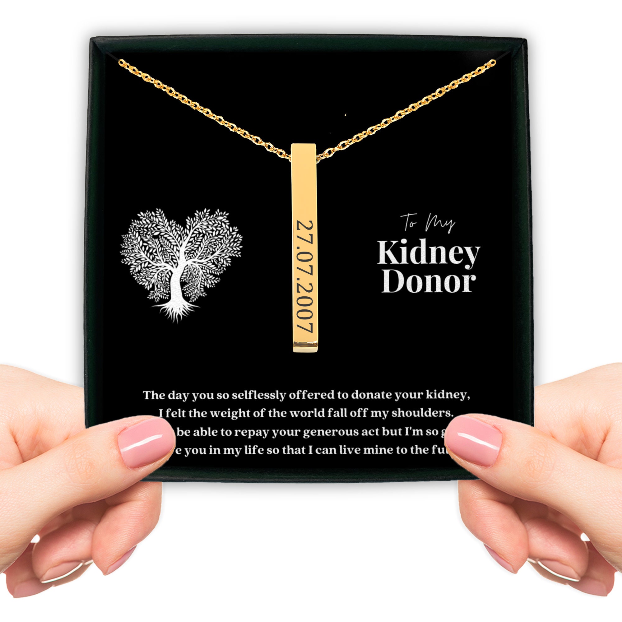 Custom Kidney Donor Vertical Bar Pendant Necklace With Engraved ...