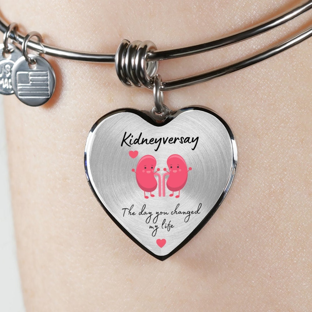 Engraved 'kidneyversary' Heart Pendant Bracelet, Kidney Donor Gift - Etsy