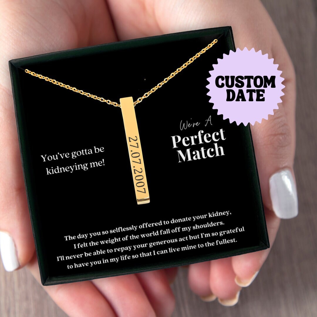 Custom Kidney Donor Vertical Bar Pendant Necklace With Engraved ...