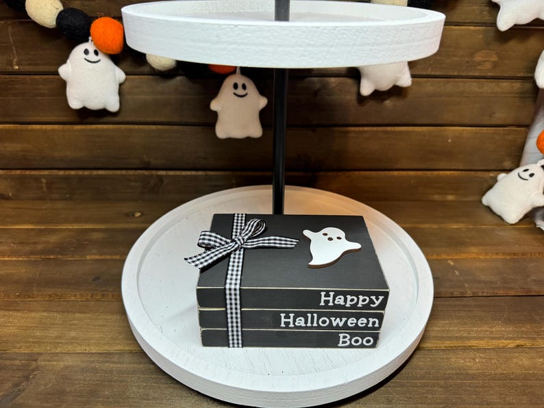 Halloween Mini Book Stack, Halloween Book Stack, Ghost Decor, Halloween ...