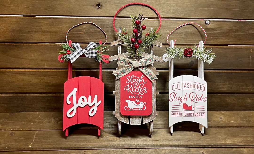 Sleigh Ornaments, Christmas Tiered Tray, Mini Sleighs, Wooden Sleigh ...