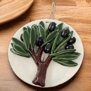 Handmade Ceramic Wall Hanging, Olive Tree Design, Kitchen Wall Art ...