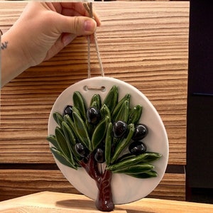 Handmade Ceramic Wall Hanging, Olive Tree Design, Kitchen Wall Art ...