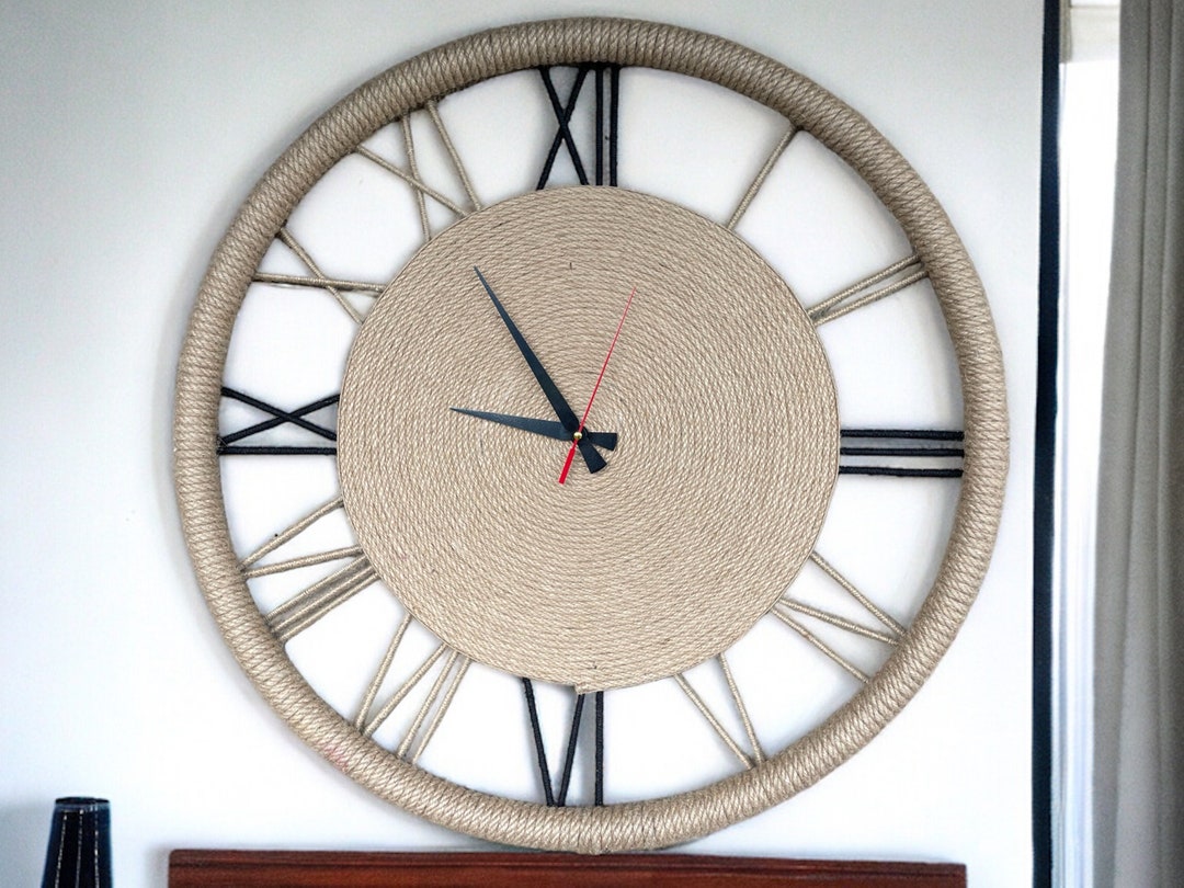 Wall Clock With Roman Numerals, Wicker Wall Clock, Boho Wall Art ...