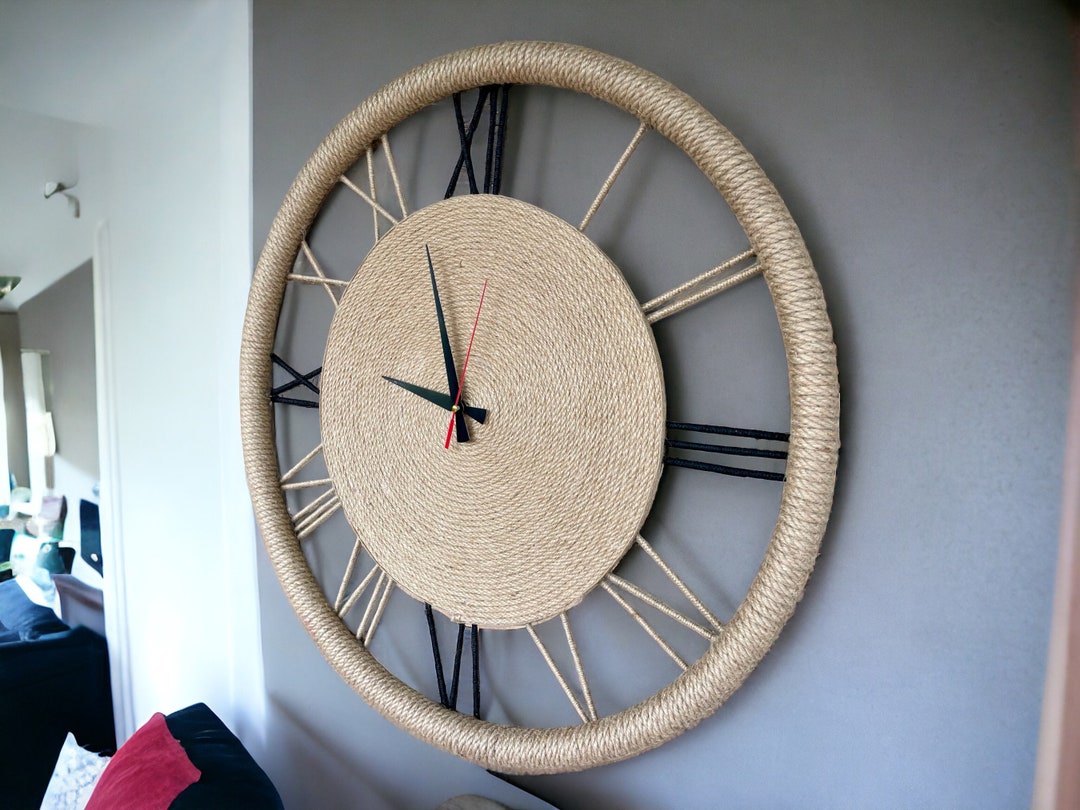 Wall Clock With Roman Numerals, Wicker Wall Clock, Boho Wall Art ...