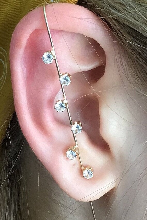 6 Sparkling Diamond Run Gold Plated Ear Needle Ear Pin Ear - Etsy UK