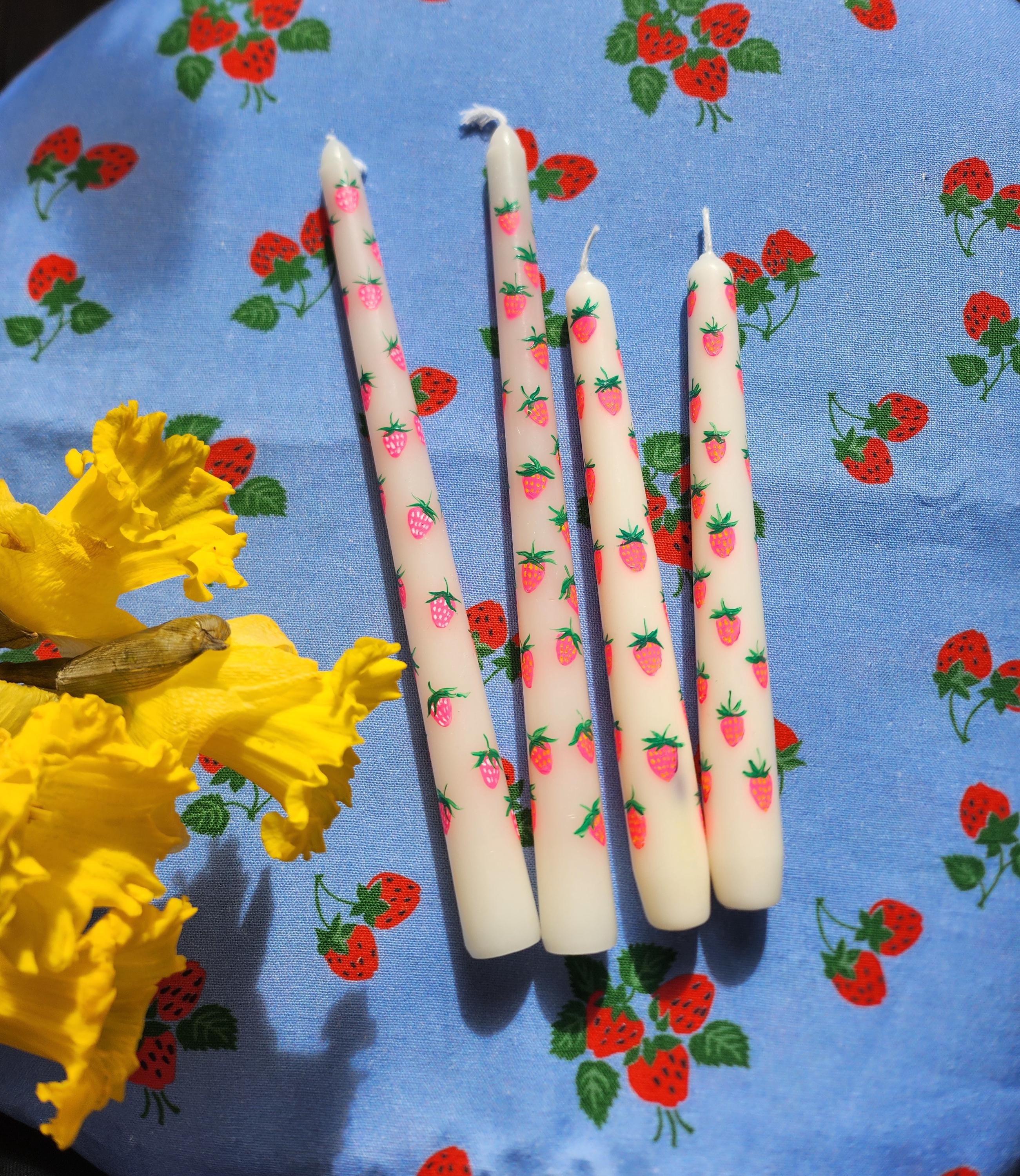 Strawberry Hand Painted Dinner Candles - Etsy