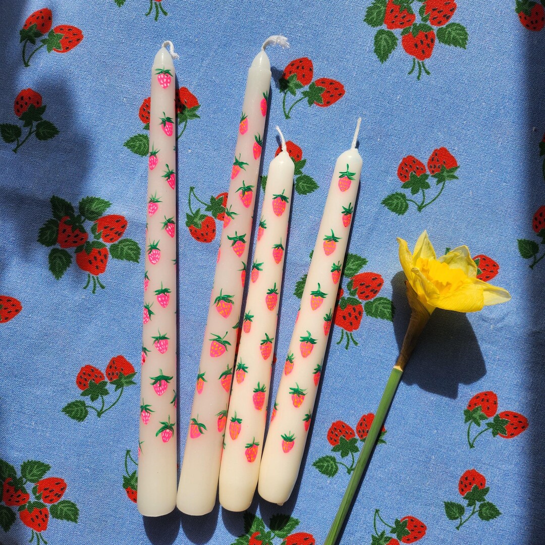 Strawberry Hand Painted Dinner Candles - Etsy