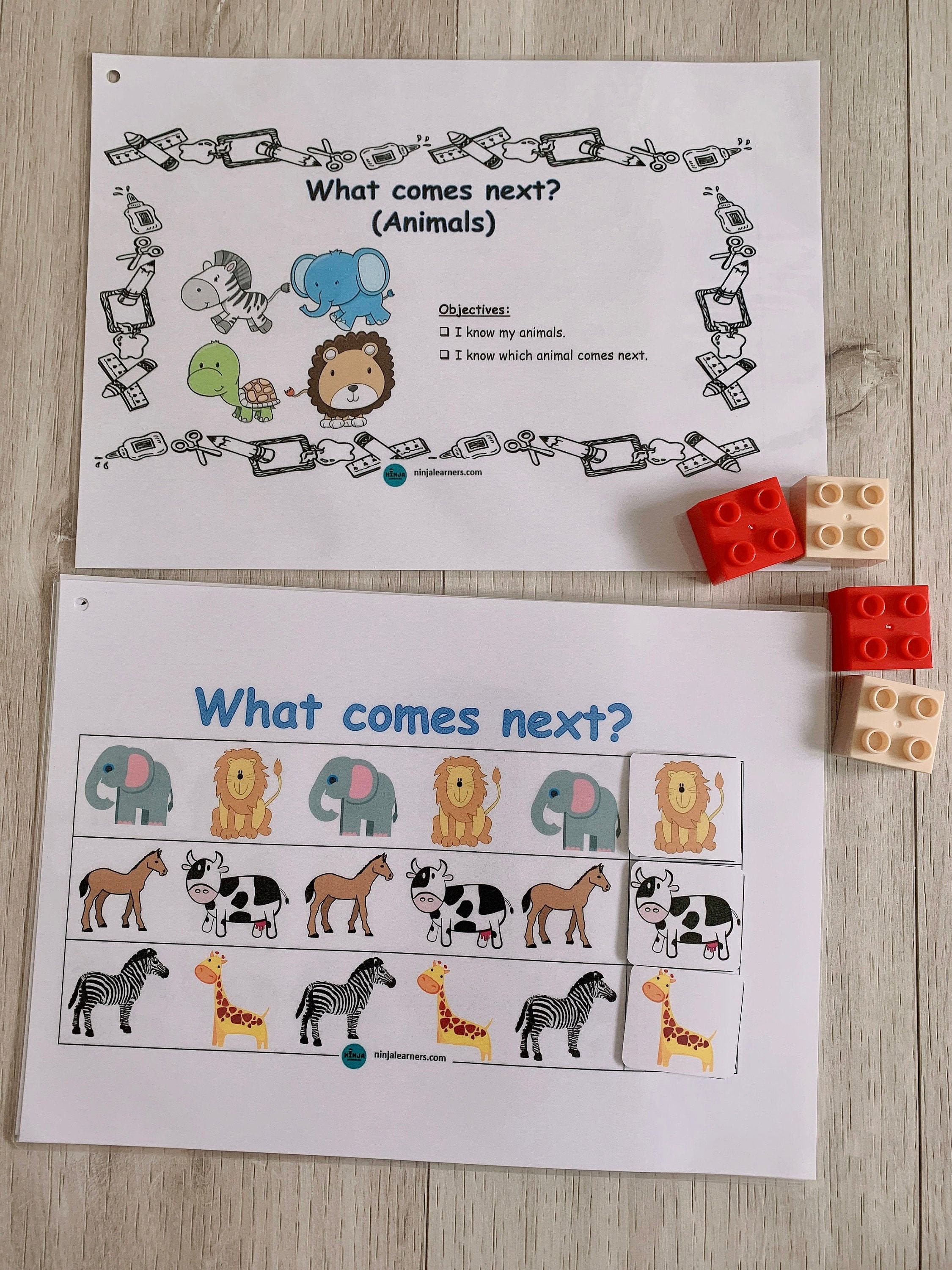 Preschool Patterns & Sequence Activity, Animals Matching Game ...