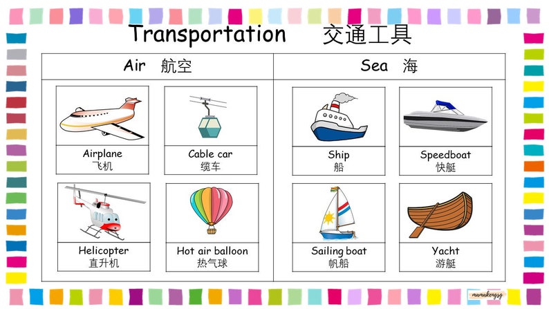 Transport Matching Activity, English Chinese Bilingual Learning ...