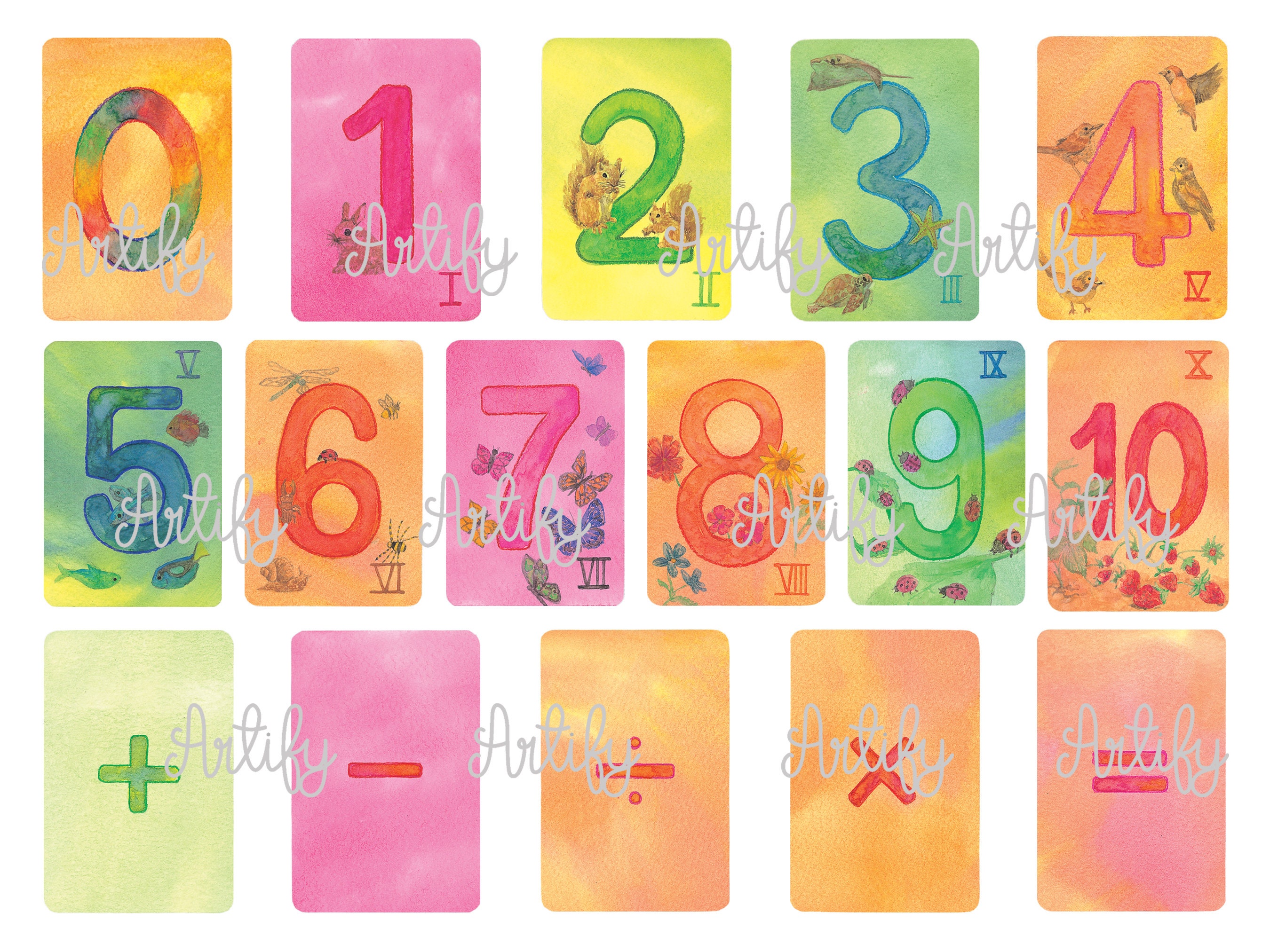 Waldorf Number Cards/ Watercolor Educational Material/ Homeschooling ...