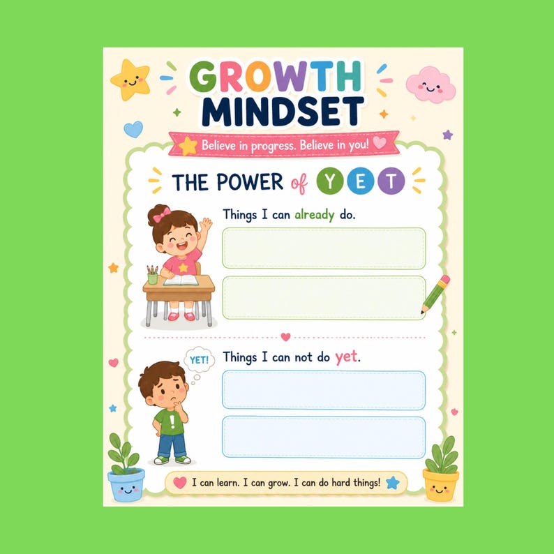 Growth Mindset Worksheet for Kids | “I Can’t… Yet” Printable ...