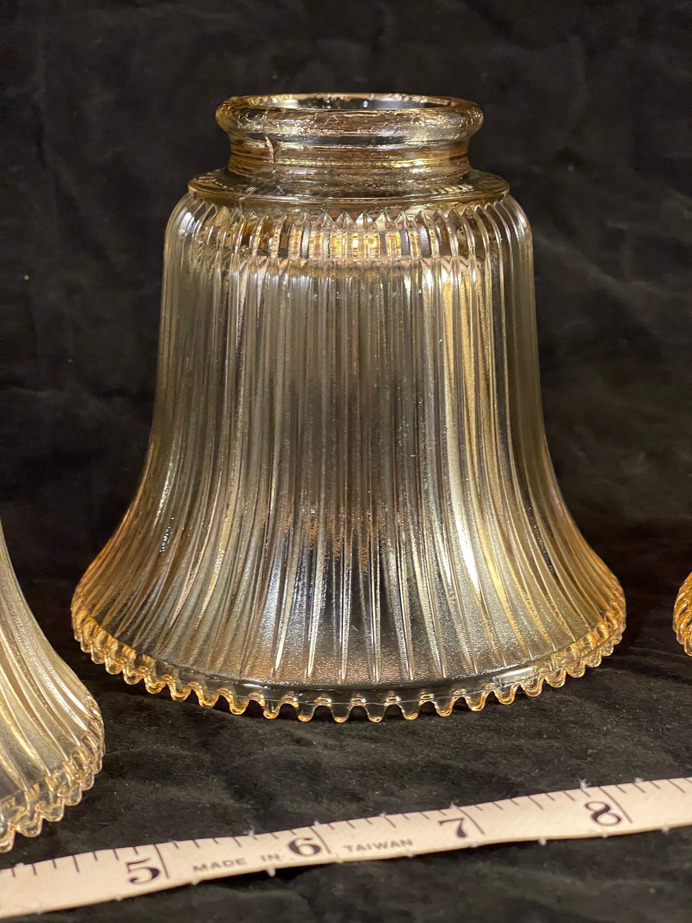 Vintage Ribbed Amber Glass Victorian Light Shades/ Globes/ Chandelier ...