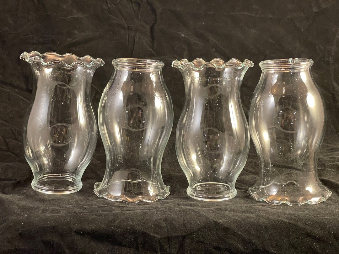 Four Vintage Clear Glass Chimneys for Oil Lamp or Sconce With Ruffled ...