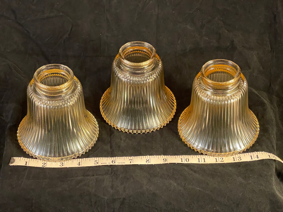 Vintage Ribbed Amber Glass Victorian Light Shades/ Globes/ Chandelier ...