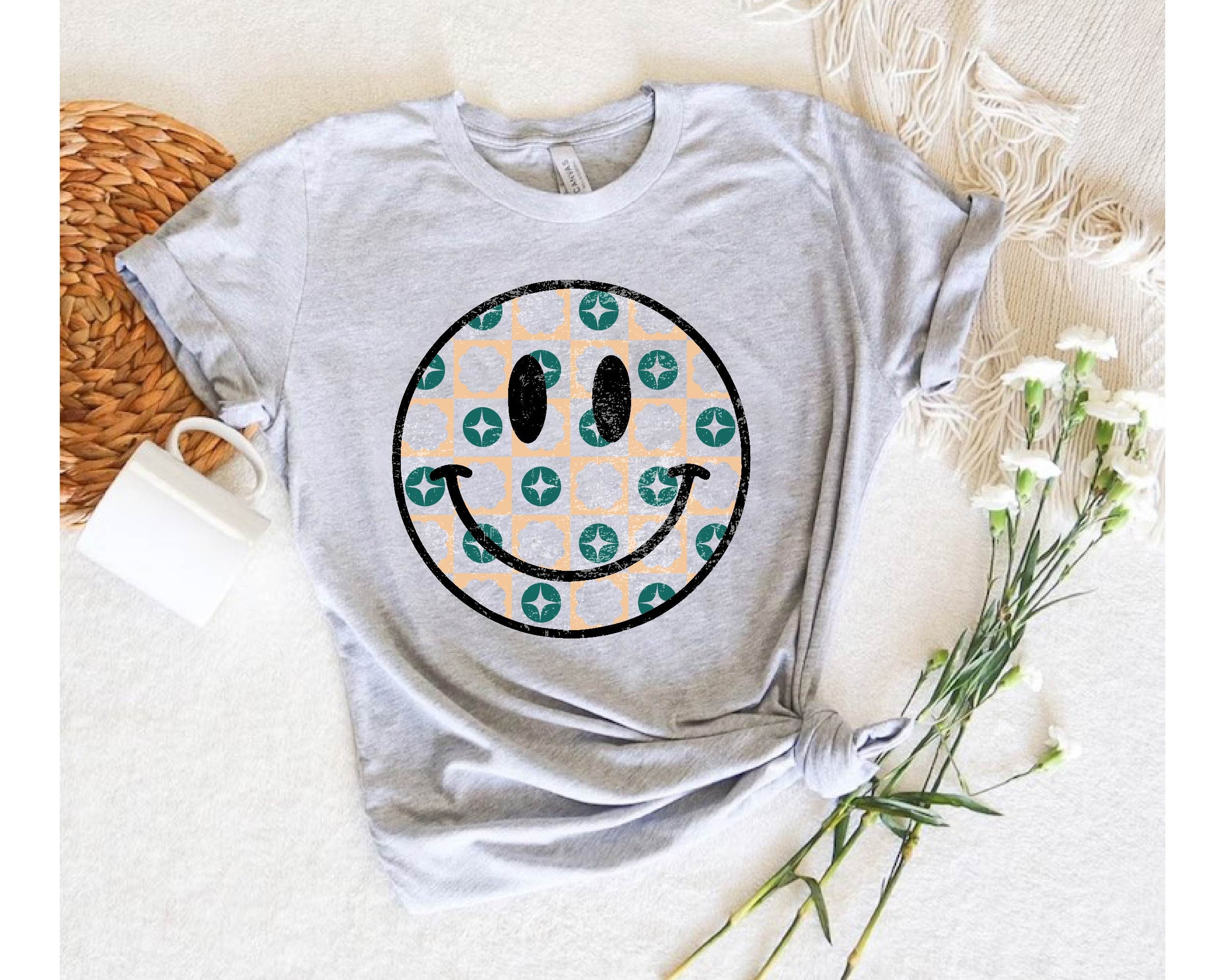 Checkered Smiley Face PNG Green Checks Png Distressed Smiley - Etsy UK