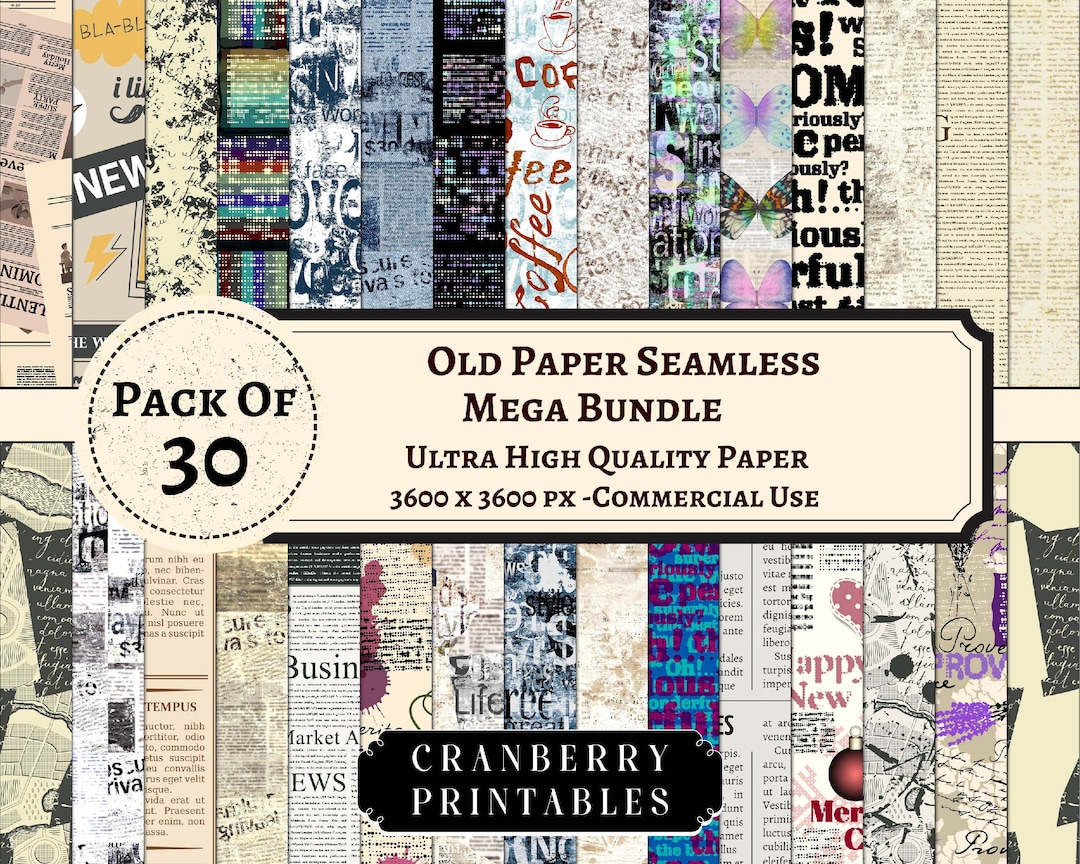 30 Newspaper Vintage, Newspaper Paper Pack, Printable Grunge Paper Pack ...