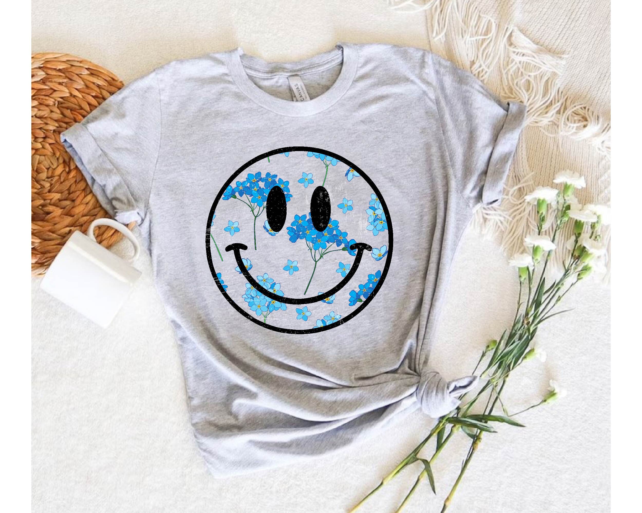 Distressed Smiley Face PNG Boho Smiley Face Png Floral Png - Etsy