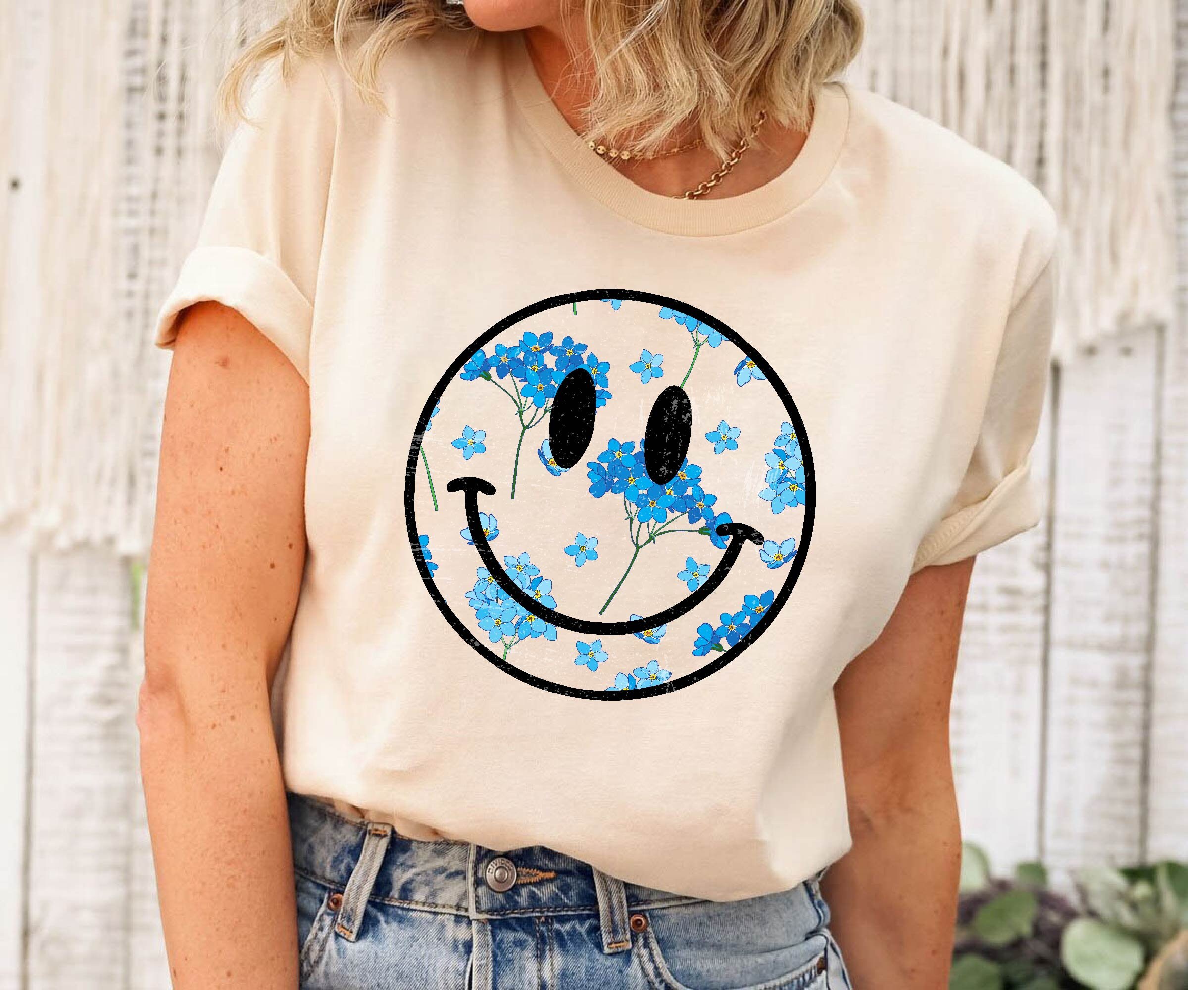 Distressed Smiley Face PNG Boho Smiley Face Png Floral Png - Etsy