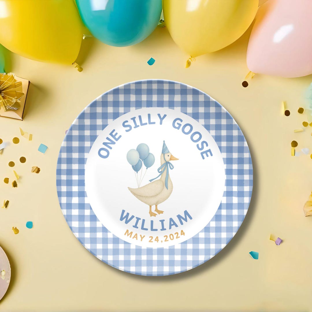 Personalized One Silly Goose Smash Cake Plate - Coquette Gingham ...