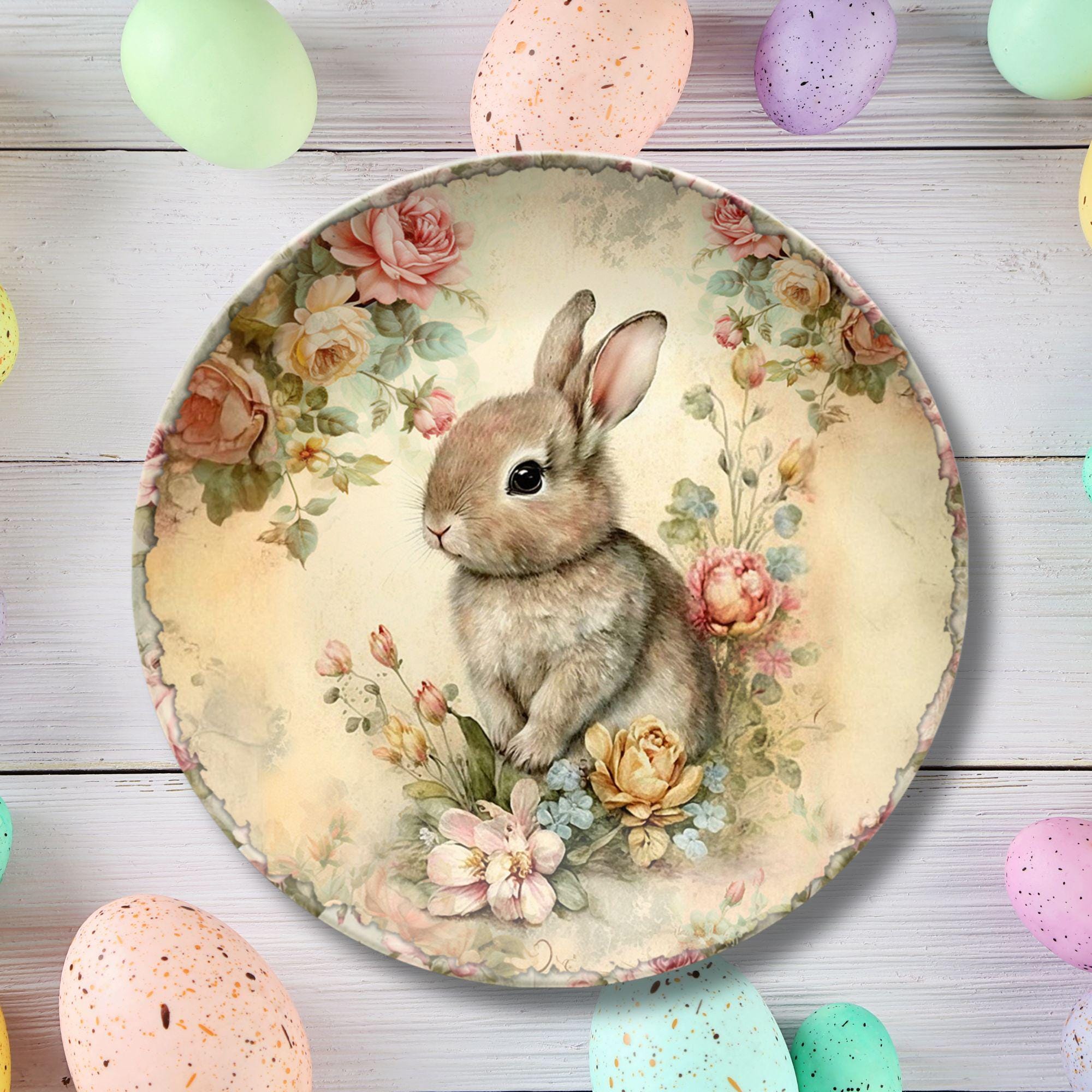 ONE Vintage Easter Plate Decorations, Non-breakable. Floral Spring ...