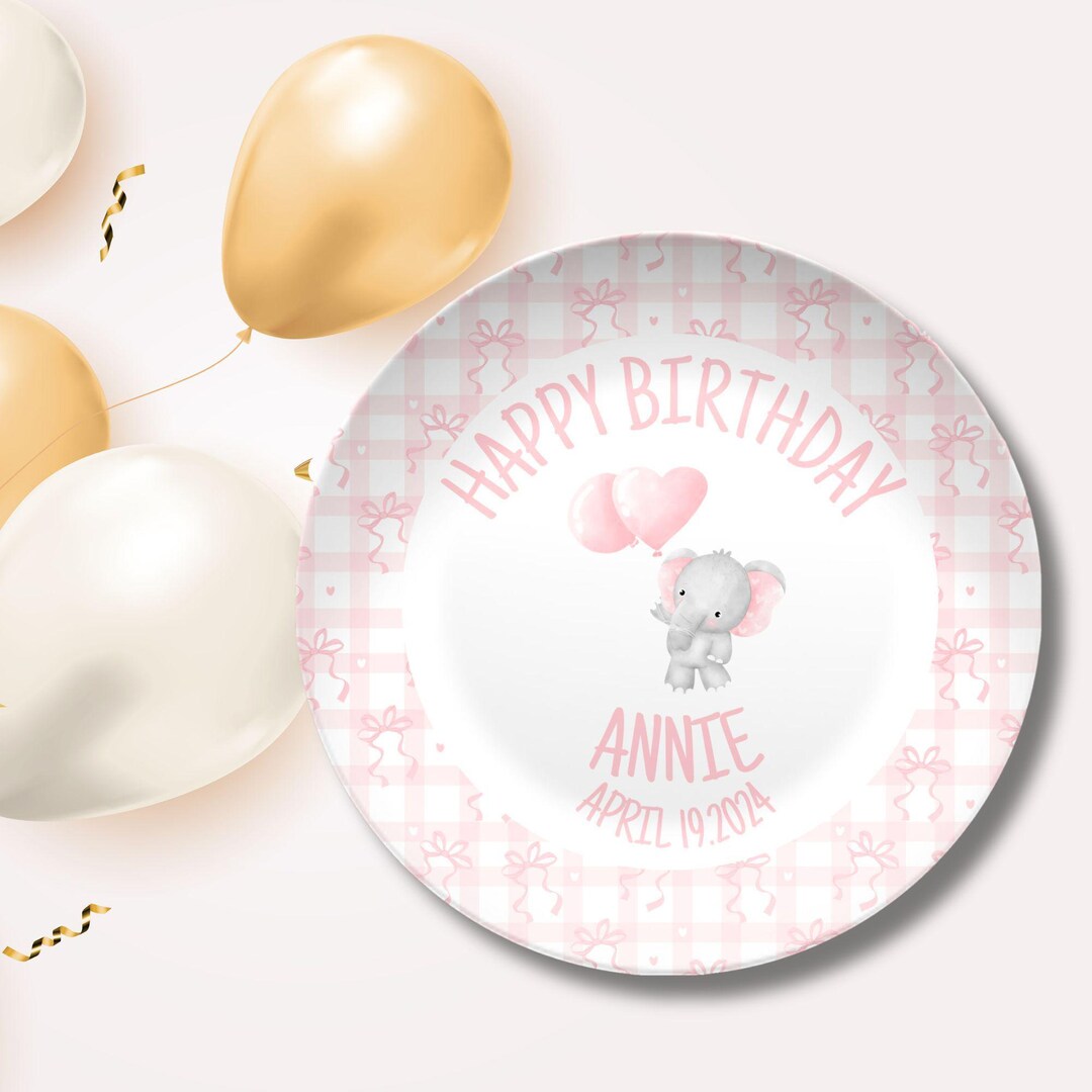 Preppy Girls Birthday Plate - Pink Coquette Bow Ribbon First Birthday ...