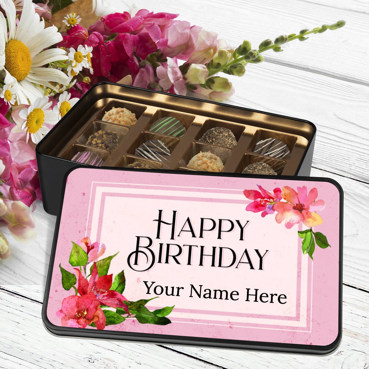 Happy Birthday Truffle Box Beautiful Floral Design - Etsy